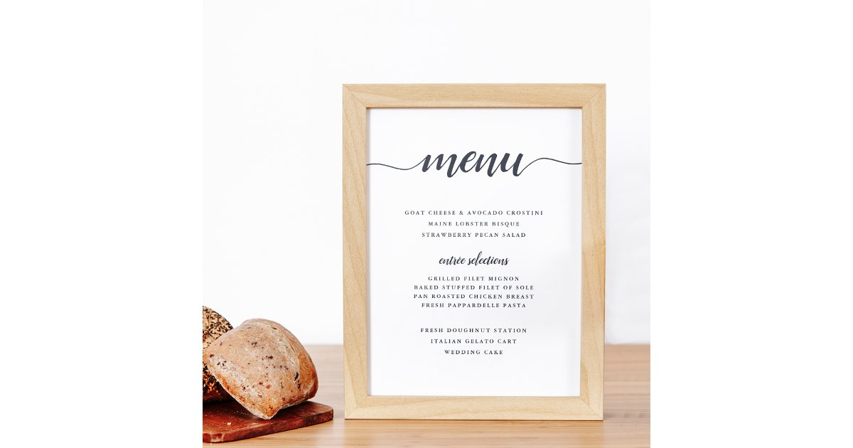 Navy & White Calligraphy | Custom Menu Sign | Zazzle