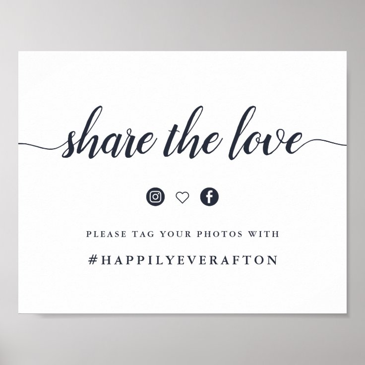 Navy & White Calligraphy Wedding Hashtag Sign | Zazzle