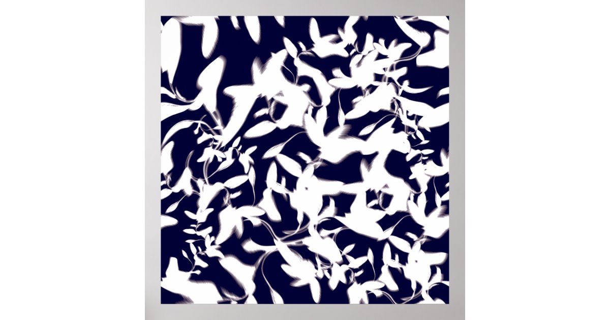 Navy & White color pattern design made with plant Poster | Zazzle