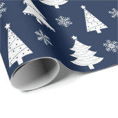 Navy & White Festive Christmas Tree Pattern Wrapping Paper | Zazzle