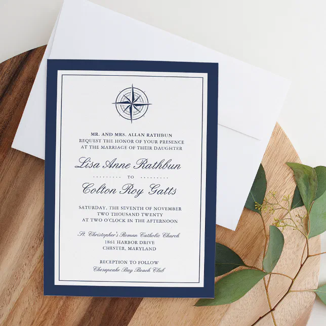 Navy & White Nautical Compass Wedding Invitation | Zazzle Navy & White Nautical Compass Wedding Invitation | Zazzle