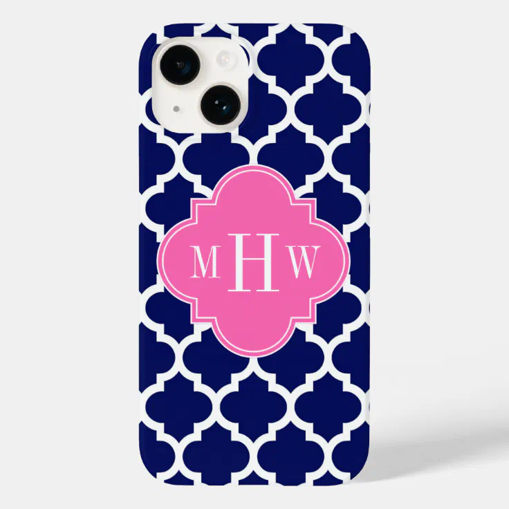 Navy Wht Moroccan #5 Hot Pink 3 Initial Monogram Case-Mate iPhone Case ...