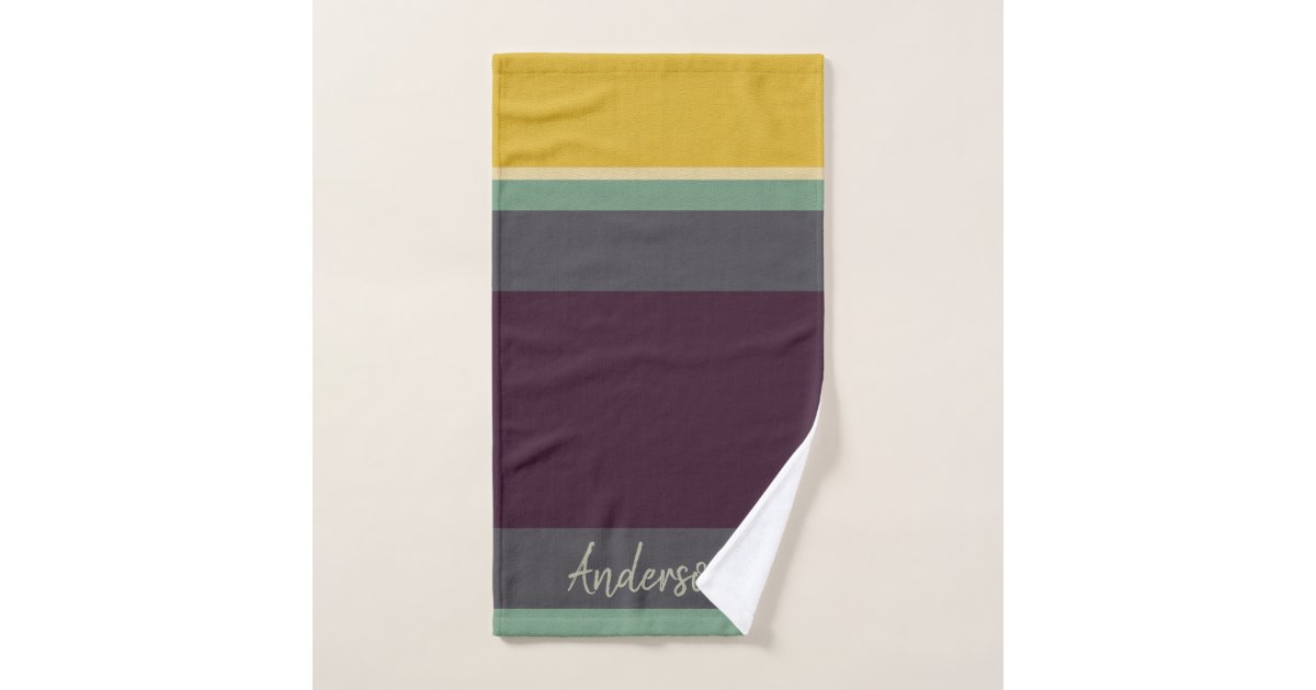 NAVY YELLOW AQUA VINTAGE STRIPS PERSONALISED BATH TOWEL SET | Zazzle