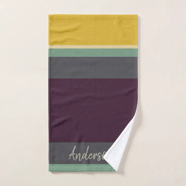 NAVY YELLOW AQUA VINTAGE STRIPS PERSONALISED BATH TOWEL SET | Zazzle