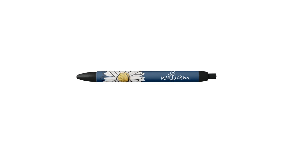 Navy & Yellow Trendy Daisy Floral Pen | Zazzle
