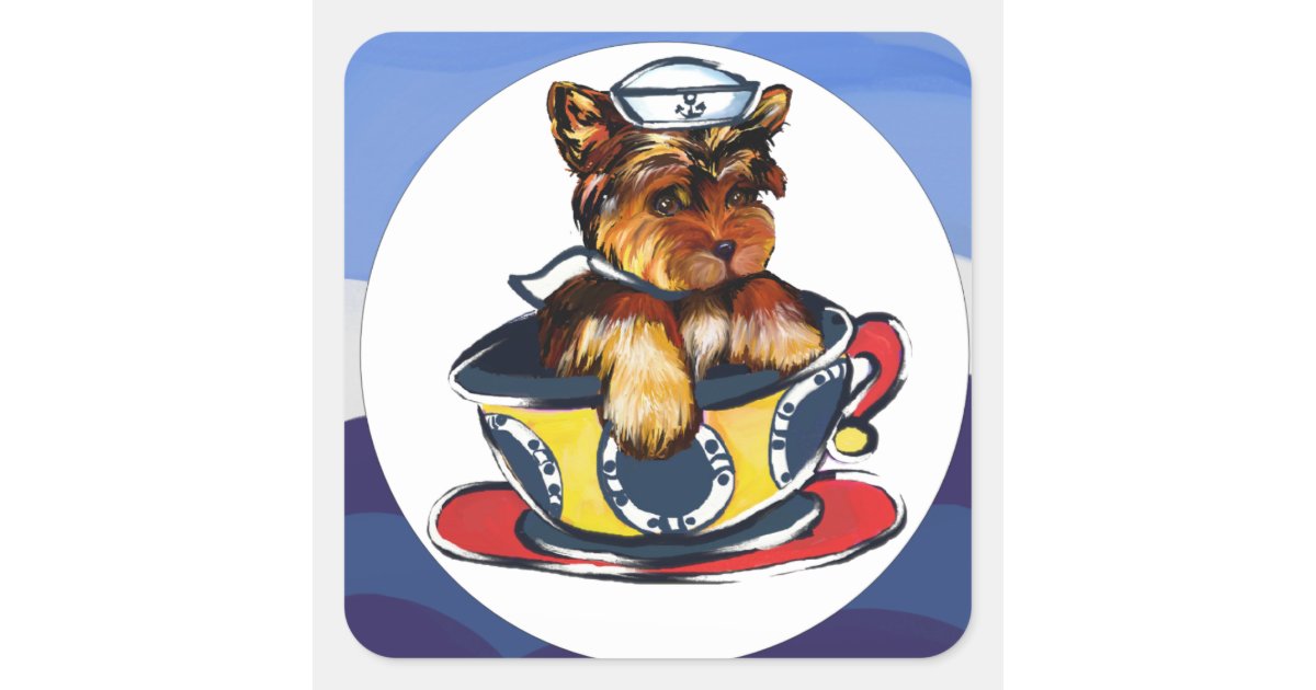 Navy Yorkie Poo Square Sticker | Zazzle