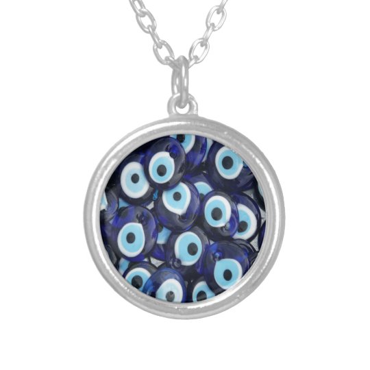 Nazar Amulets Evil Eye Stones Blue Pattern Silver Plated Necklace ...