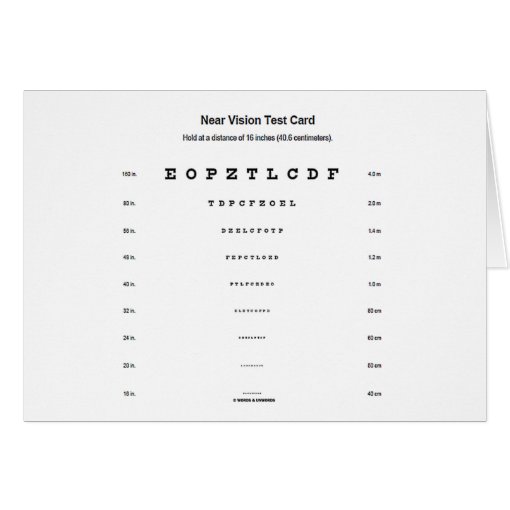 Near Vision Test Card (Visual Acuity Exam) | Zazzle