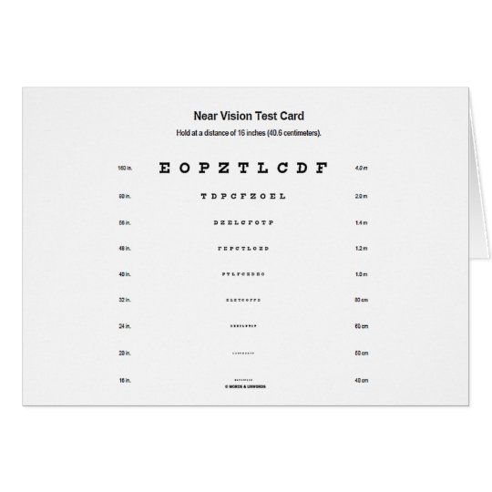Near Vision Test Card (Visual Acuity Exam) | Zazzle.com