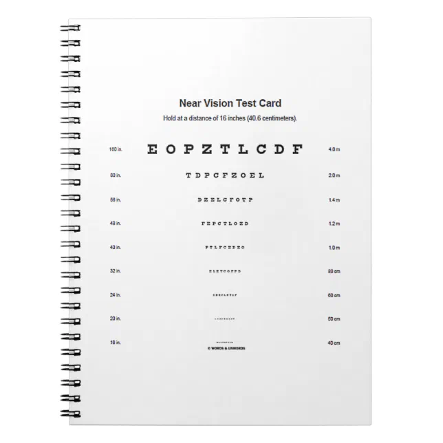 Near Vision Test Card Visual Acuity Exam Notebook | Zazzle