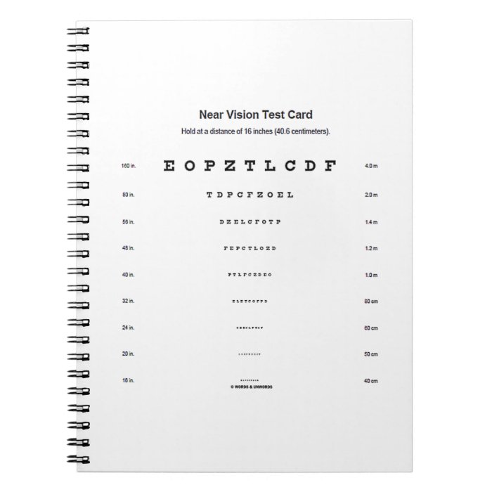 Near Vision Test Card Visual Acuity Exam Notebook | Zazzle