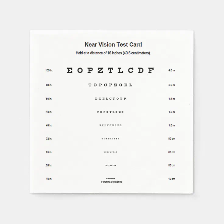 Near Vision Test Card Visual Acuity Exam Paper Napkins | Zazzle