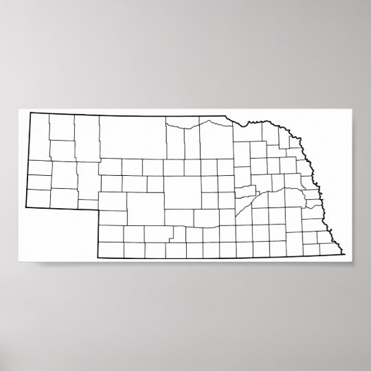 Nebraska Counties Blank Outline Map Poster | Zazzle.com