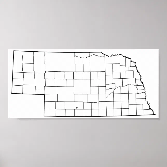 Nebraska Counties Blank Outline Map Poster | Zazzle
