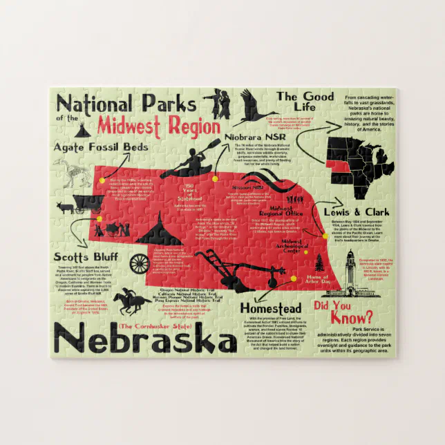 Nebraska National Parks Infographic Map Jigsaw Puzzle | Zazzle