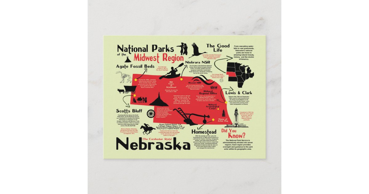 Nebraska National Parks Map Postcard | Zazzle