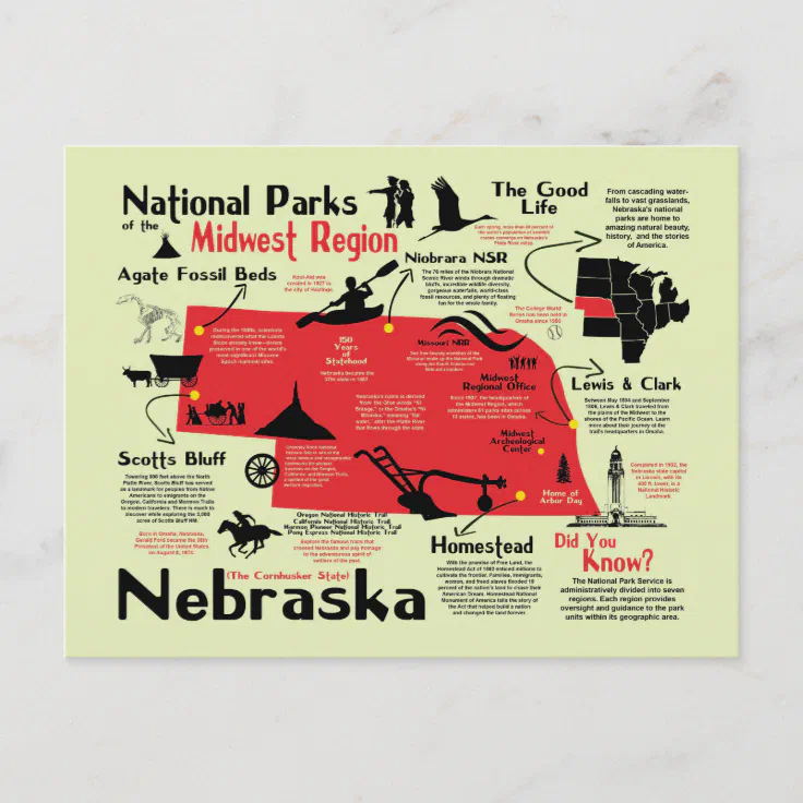 Nebraska National Parks Map Postcard | Zazzle