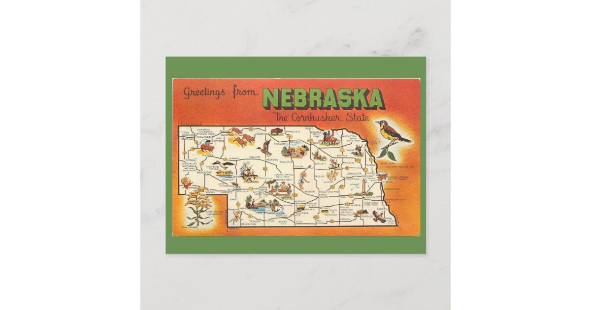 Nebraska State Map Postcard | Zazzle