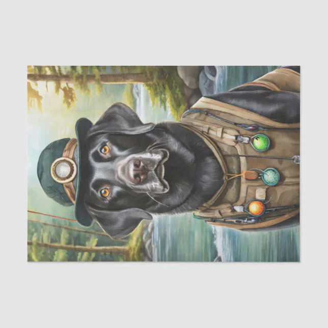 Ned goes to the Lake, Black Lab in Fishing Vest Tissue Paper | Zazzle
