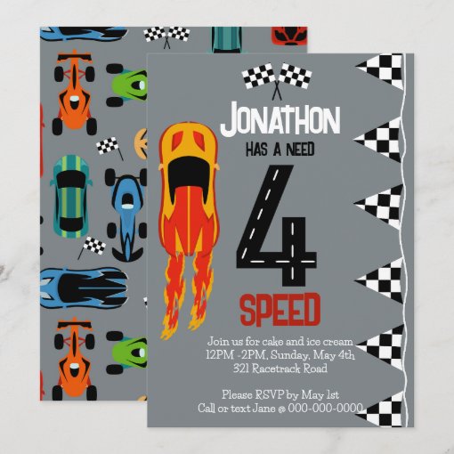 Need 4 Speed 4th birthday party Invitation | Zazzle