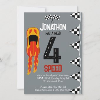 Need 4 Speed 4th birthday party Invitation | Zazzle