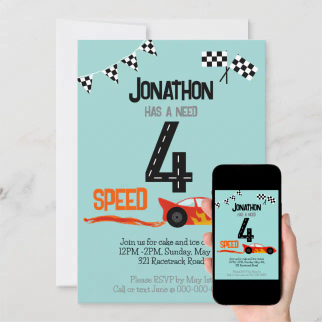 Need 4 Speed 4th birthday party Invitation | Zazzle