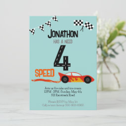 Need 4 Speed 4th birthday party Invitation | Zazzle