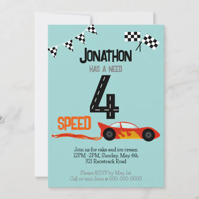 Need 4 Speed 4th birthday party Invitation | Zazzle