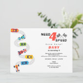 Need 4 Speed Motor Car Racing Boy Fourth Birthday Invitation | Zazzle