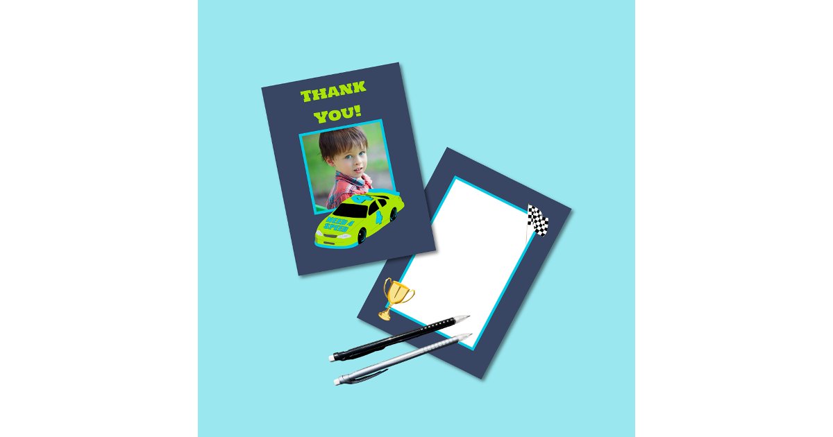 Need 4 Speed Race Car Boys 4th Birthday Photo Thank You Card | Zazzle