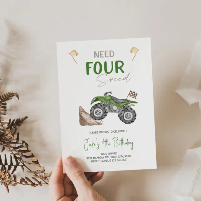 Need FOUR Speed 4 Wheeler Quad Bike Invitation | Zazzle