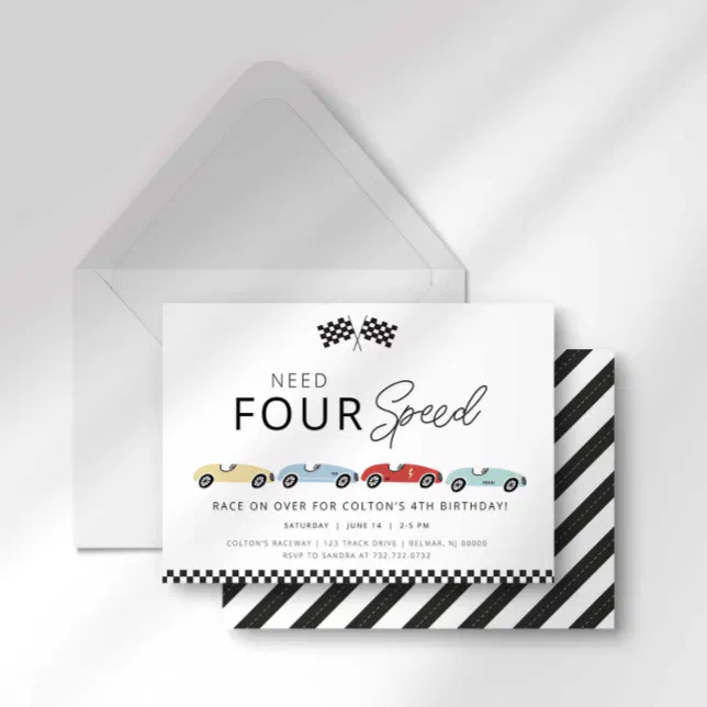 Need Four Speed 4th Birthday Invitation | Zazzle