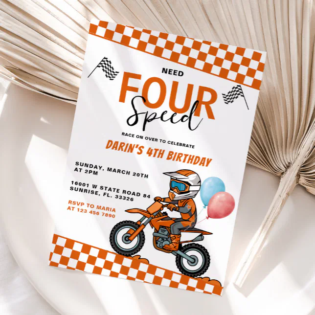 Need Four Speed Bike Racing Boy 4th Birthday Invitation | Zazzle