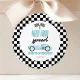 Need Four Speed Blue Race Car 4th Birthday Party Classic Round Sticker ...