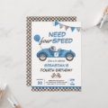 Need Four Speed Blue Race Car 4th Birthday Party Invitation | Zazzle