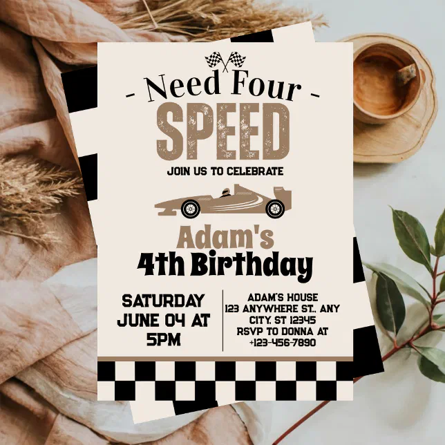 Need Four Speed Boy 4th Birthday Party Invitation | Zazzle
