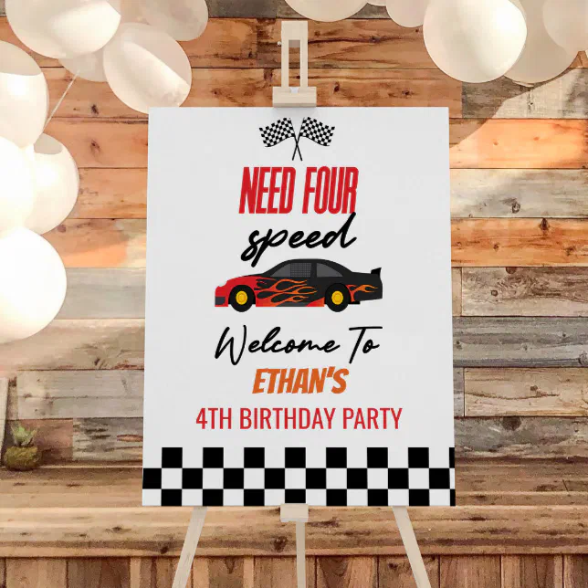 Need Four Speed Car Birthday Party Welcome Sign | Zazzle