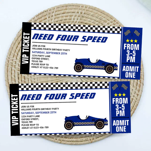 Need Four Speed Car Race Ticket Fourth Birthday Invitation | Zazzle
