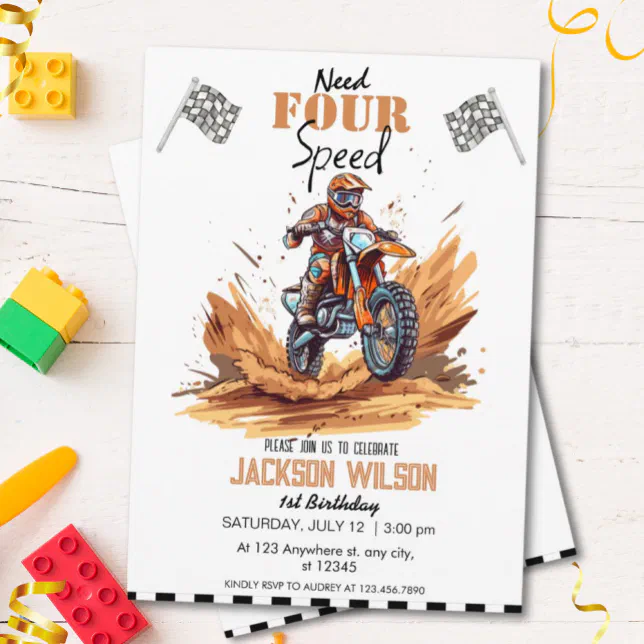 Need Four Speed Dirt Bike Adventure Birthday Invitation | Zazzle