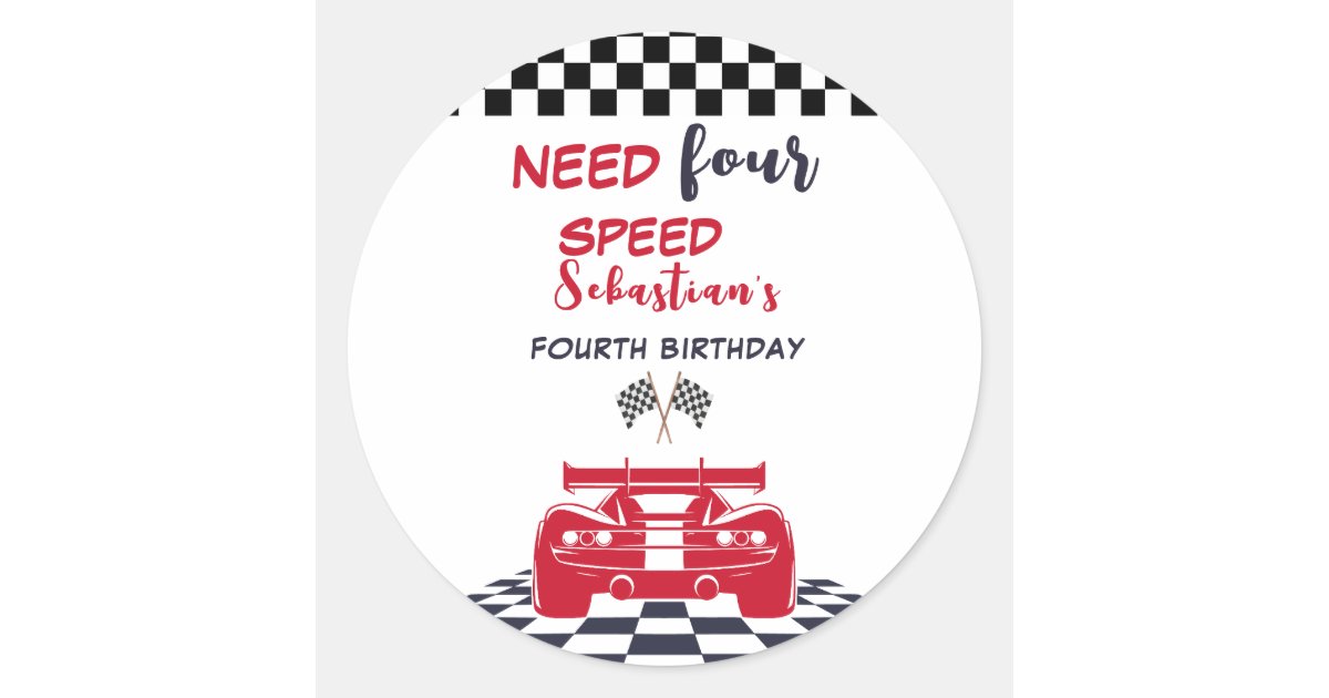 Need four speed fourth kids birthday classic round sticker | Zazzle
