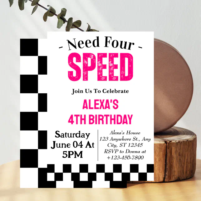 Need Four Speed Girl 4th Birthday Party Invitation | Zazzle