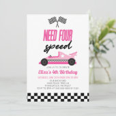 Need Four Speed Pink Race Car 4th Birthday Party Invitation | Zazzle