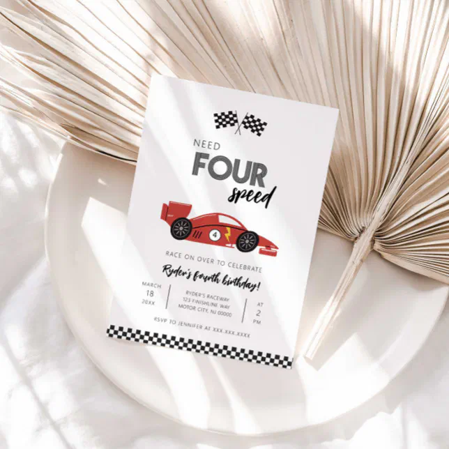 Need Four Speed Race Car Birthday Invitation | Zazzle
