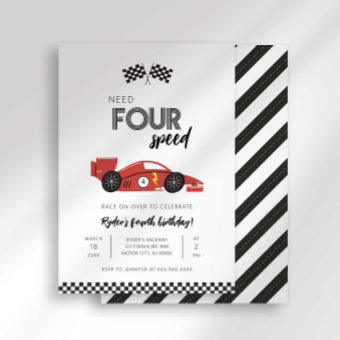 Need Four Speed Race Car Birthday Invitation | Zazzle
