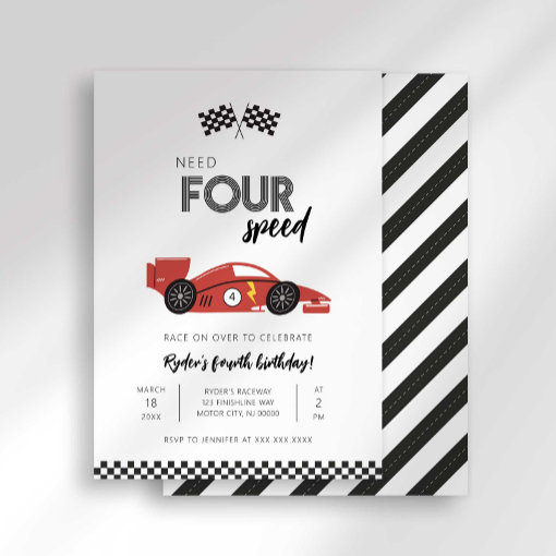 Need Four Speed Race Car Birthday Invitation | Zazzle