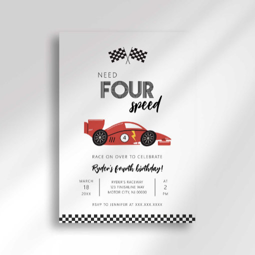 Need Four Speed Race Car Birthday Invitation | Zazzle