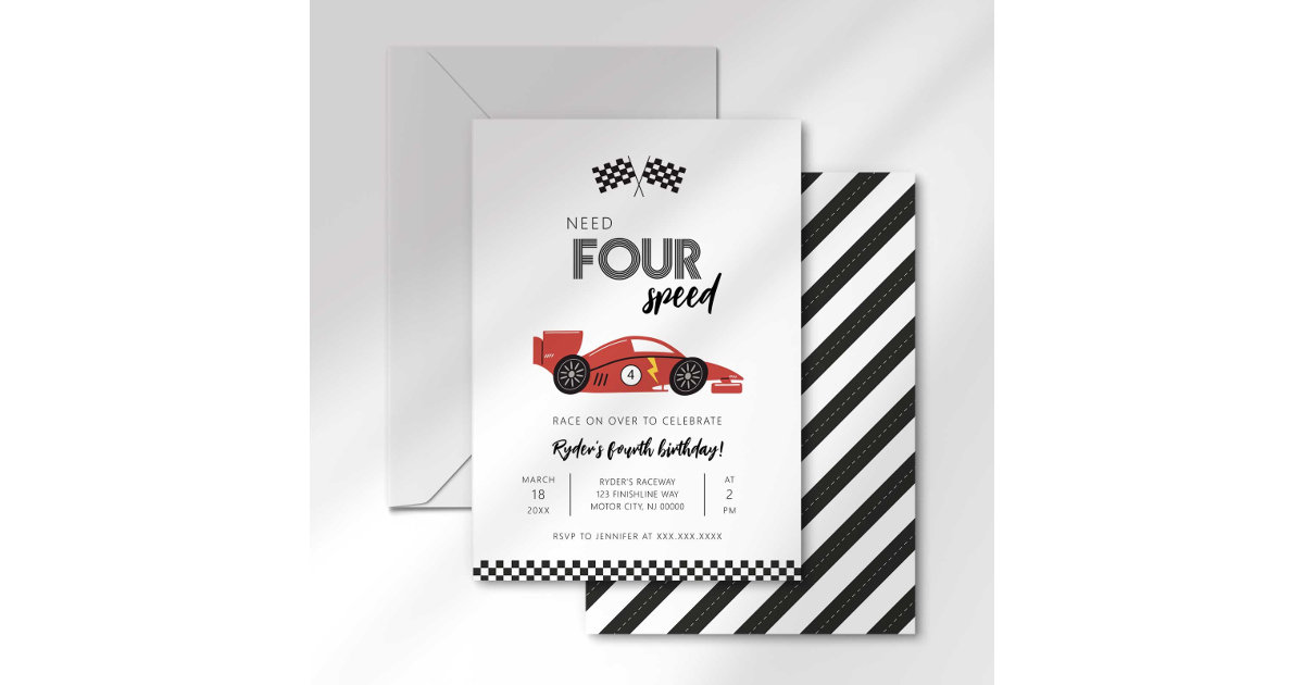Need Four Speed Race Car Birthday Invitation | Zazzle