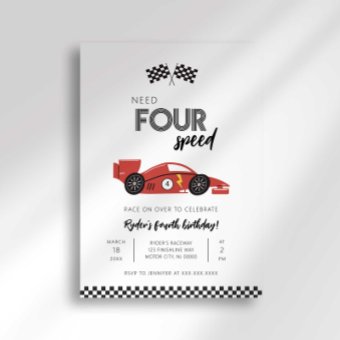 Need Four Speed Race Car Birthday Invitation | Zazzle