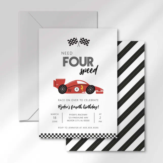 Need Four Speed Race Car Birthday Invitation | Zazzle
