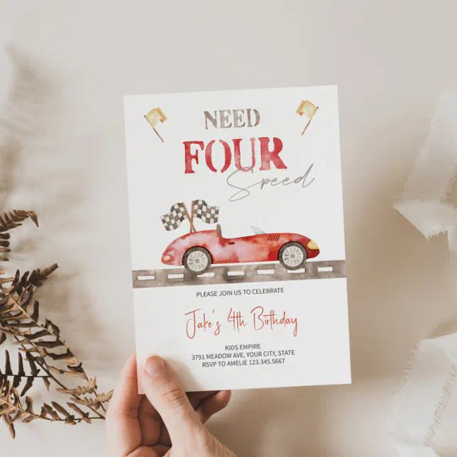 Need FOUR Speed Race Car Birthday Invitation | Zazzle